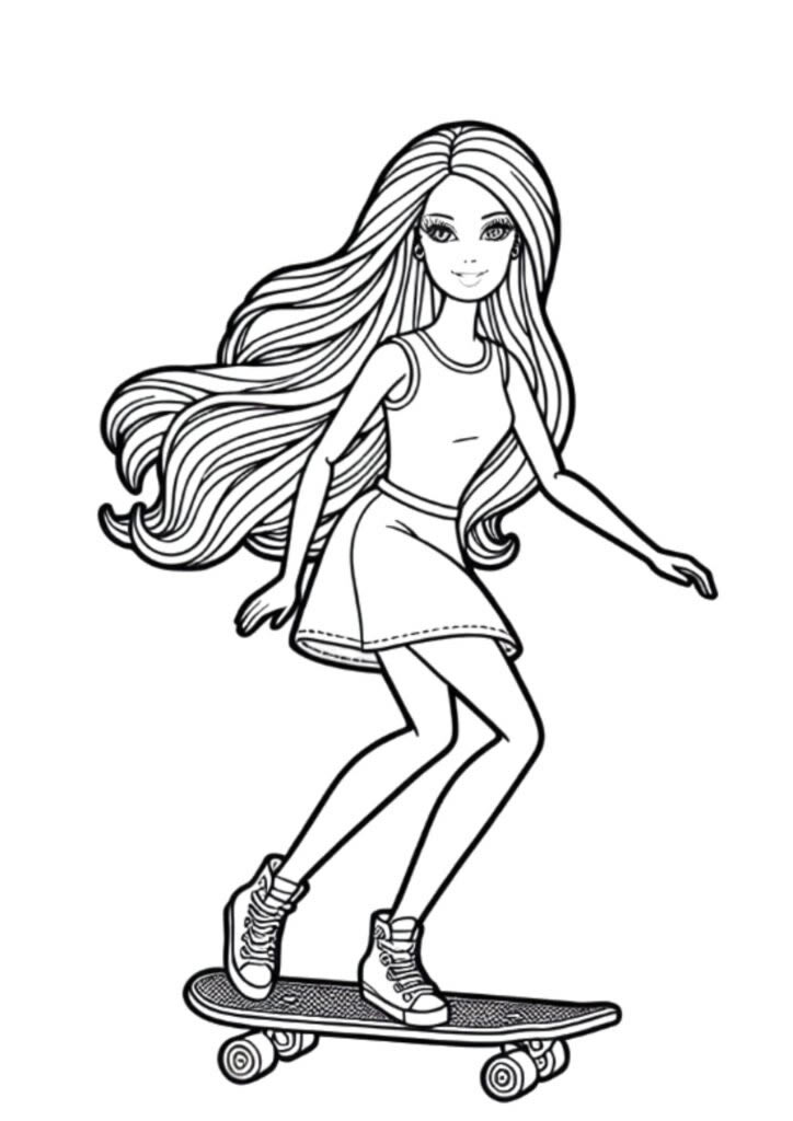 Aventuras de Skate com Barbie para imprimir e colorir